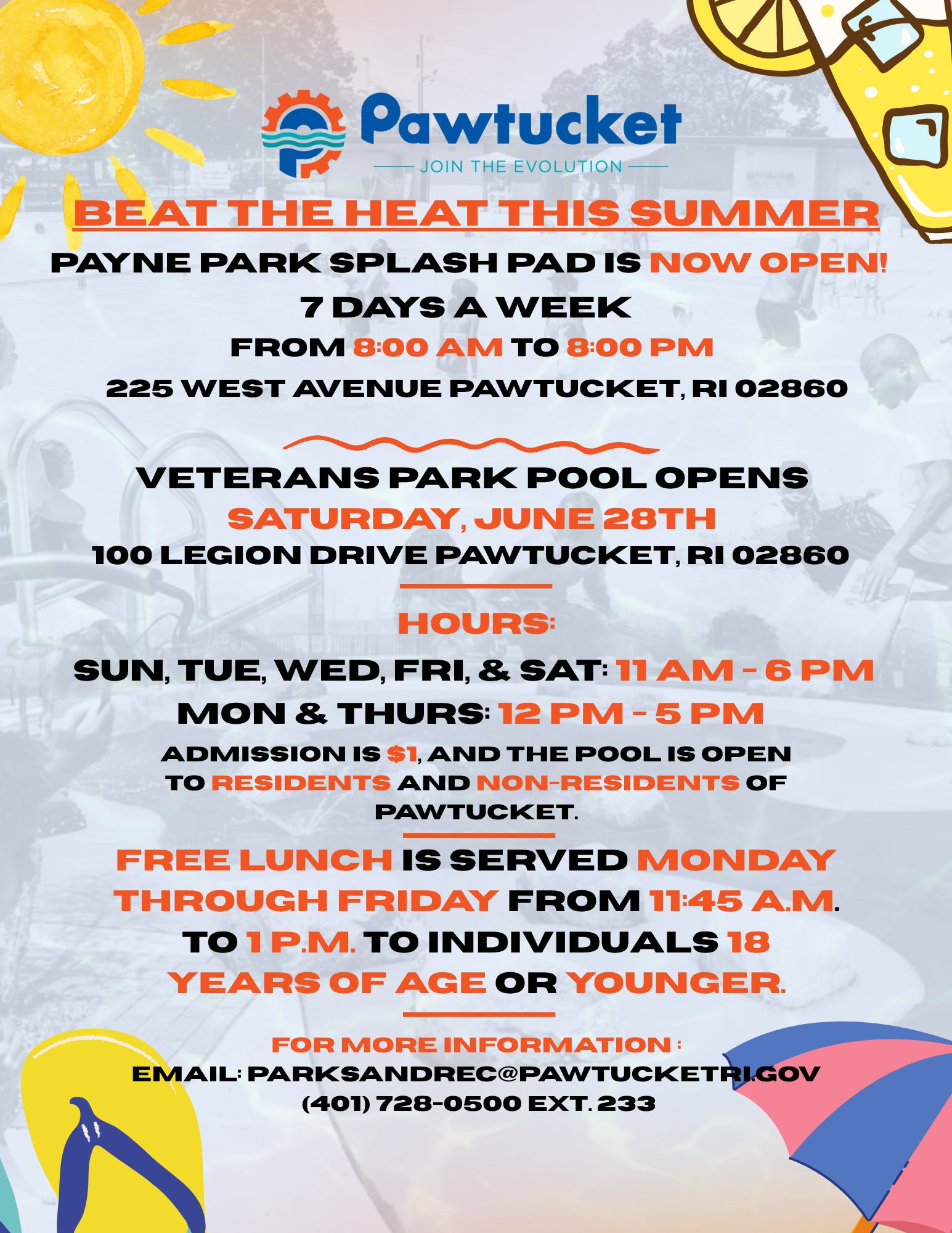 Pool and Splash Pad Opening! - City of Pawtucket